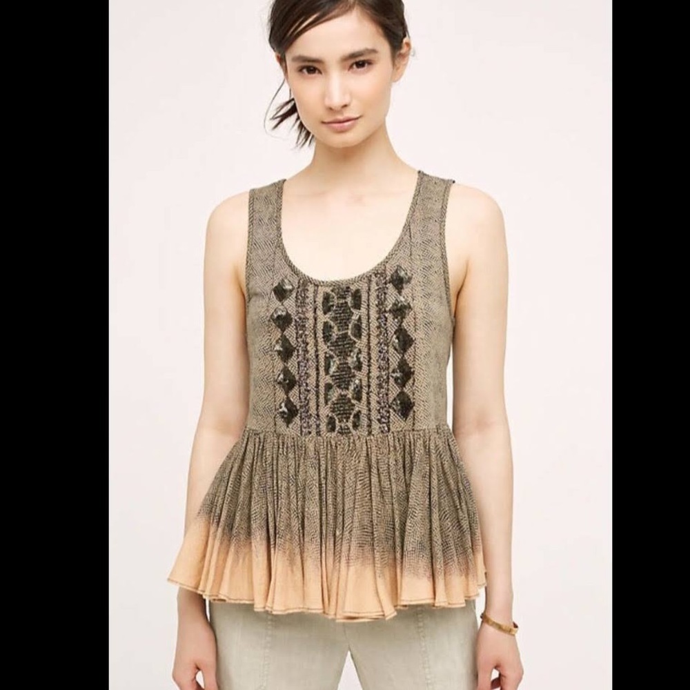Anthropologie Akemi And Kin Sequin Beaded Ruffle Pepl… - Gem